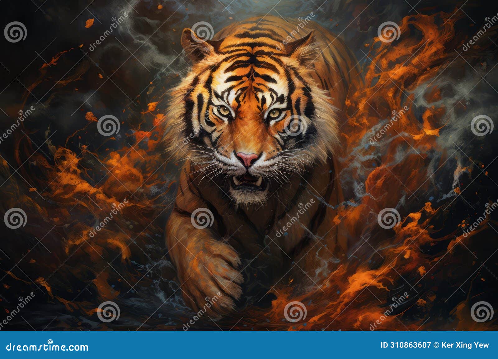 Artistic Tiger Painting Symbolizing the Zodiac Stock Illustration ...