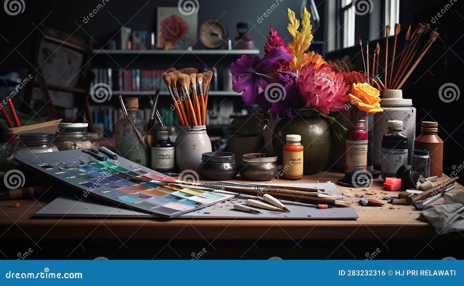 Artistic Tools in Captivating Hues. Generative Ai Stock Illustration ...