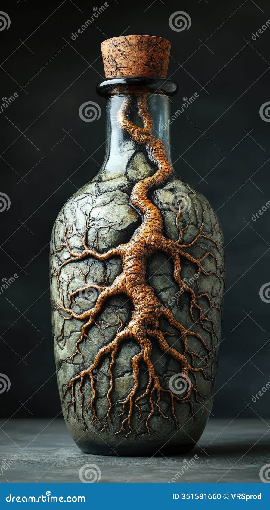 Artistic Tree Root Design Embedded on a Glass Bottle Stock Photo ...