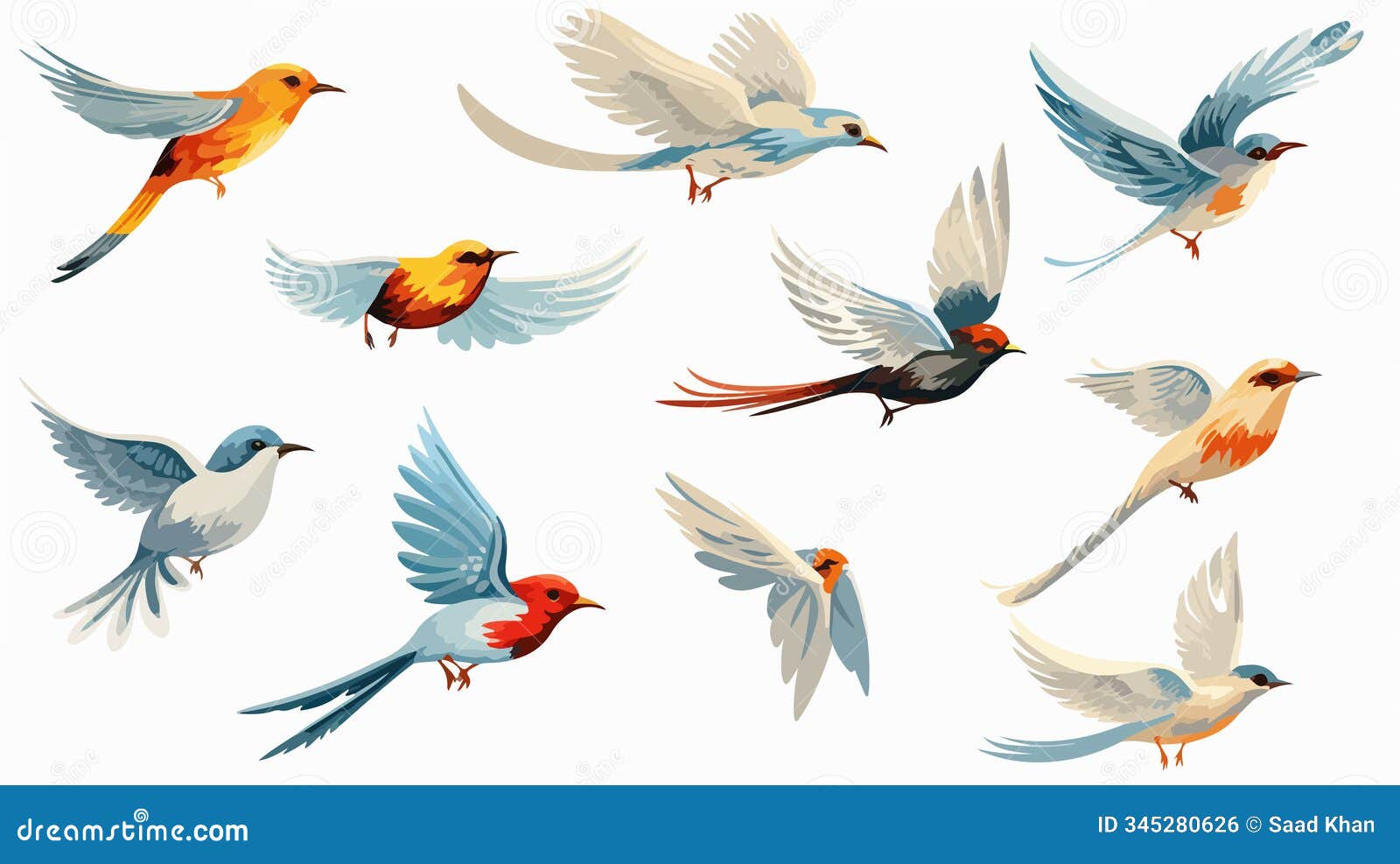 Artistic and Uniquely Drawn Flying Birds Design Stock Vector ...