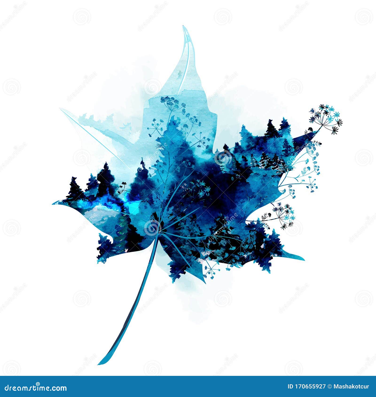 Artistic Vector Maple Leaf in Watercolor Elegant Style Stock ...