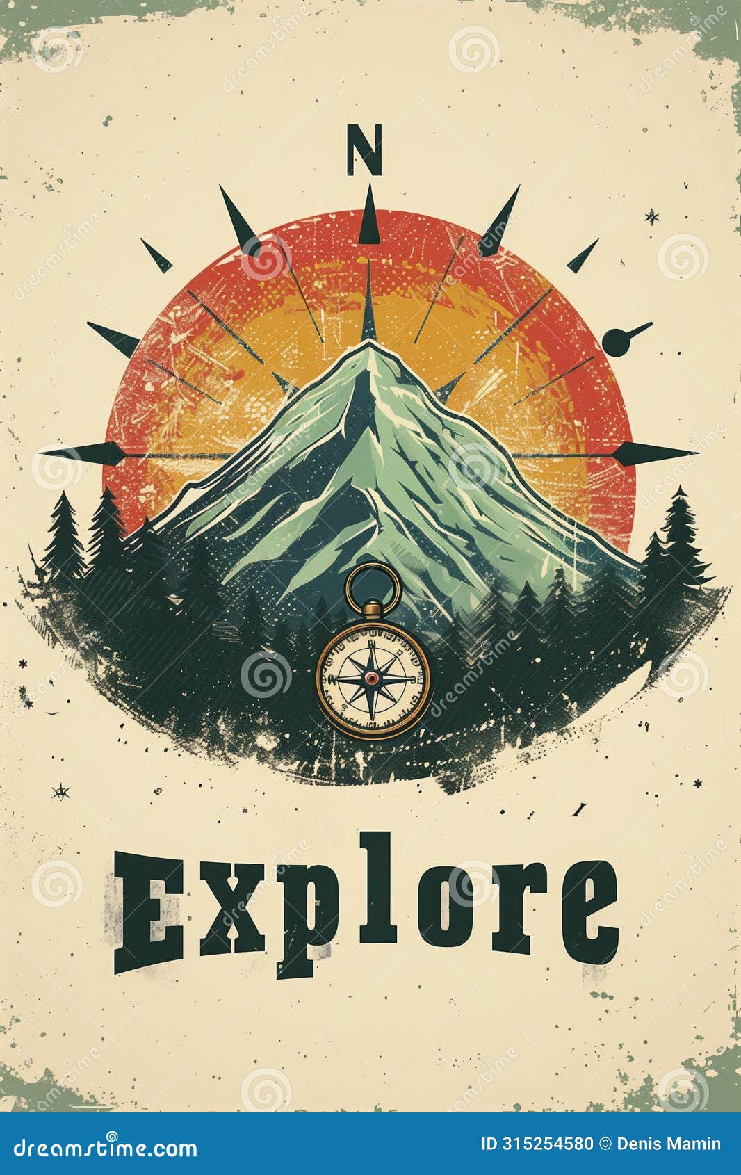 Sunrise Mountain Compass Vector Art - AI Generated Stock Illustration ...