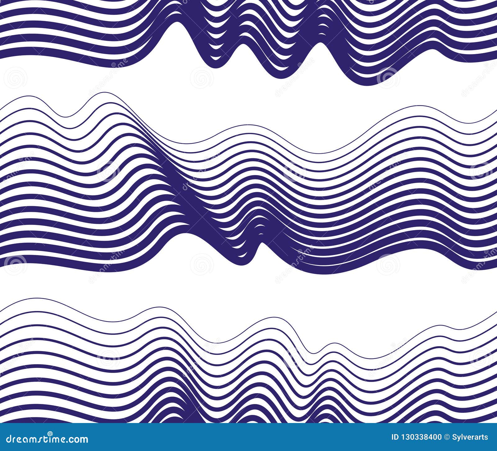 Artistic Vector Seamless Pattern with Stylized Waves, Blue Color Stock ...