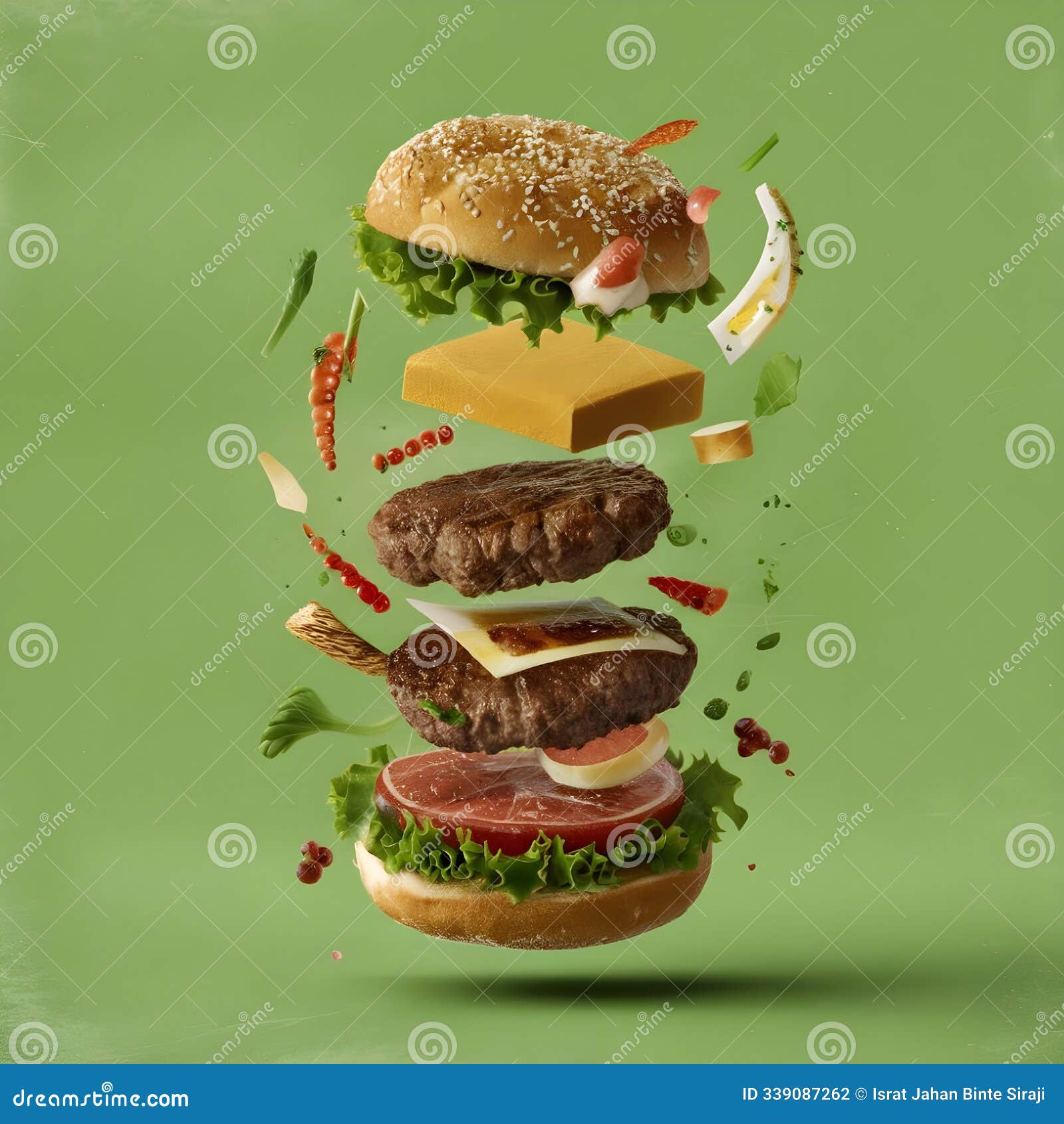 An Artistic View of a Deconstructed Burger Stock Illustration ...