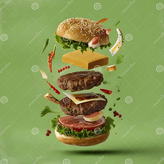 An Artistic View of a Deconstructed Burger Stock Illustration ...