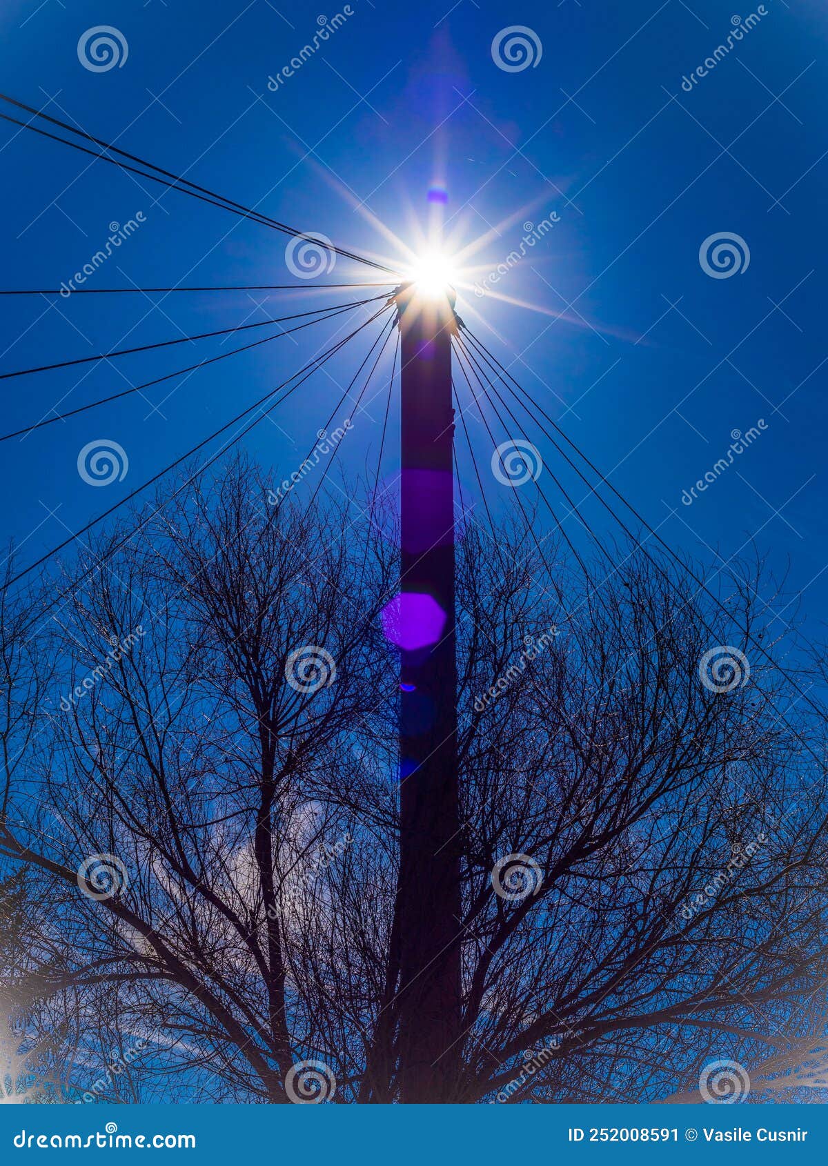Artistic View of a Pillar with the Sun on the Top Stock Image - Image ...