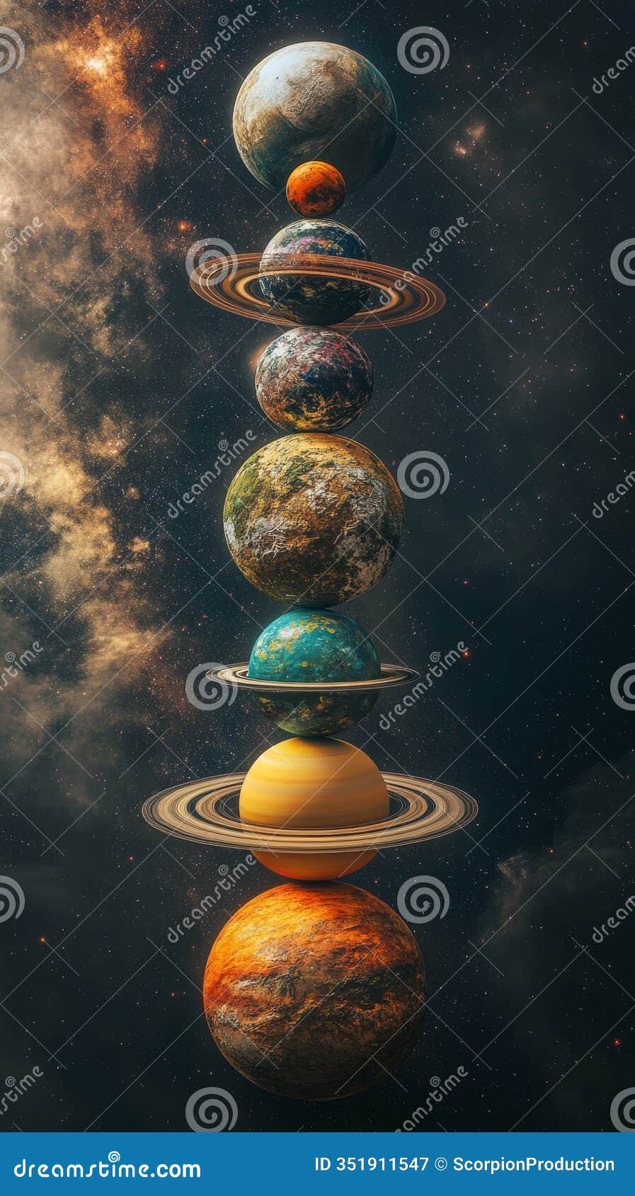 Artistic Visualization of Planets in a Vertical Alignment Stock Image ...