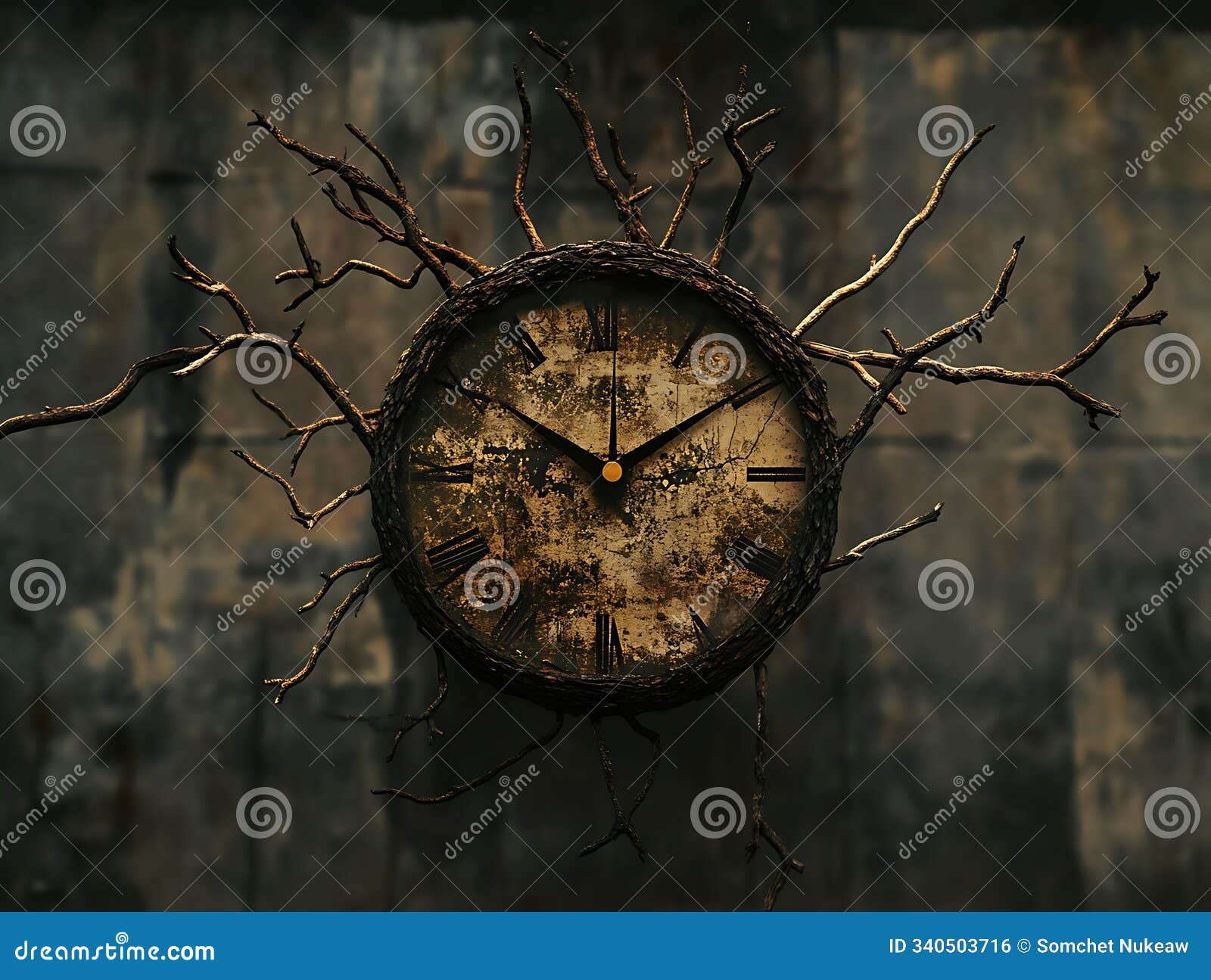 Artistic Wall Clock with Branches, Rustic Style, White Isolate ...