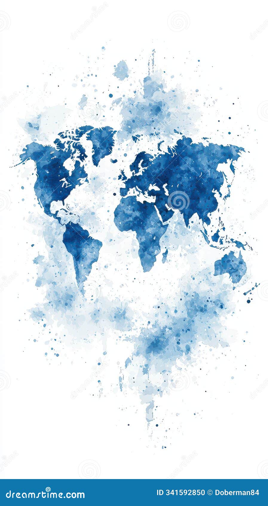 Artistic Watercolor World Map in Soft Blue Colors on a White Background ...