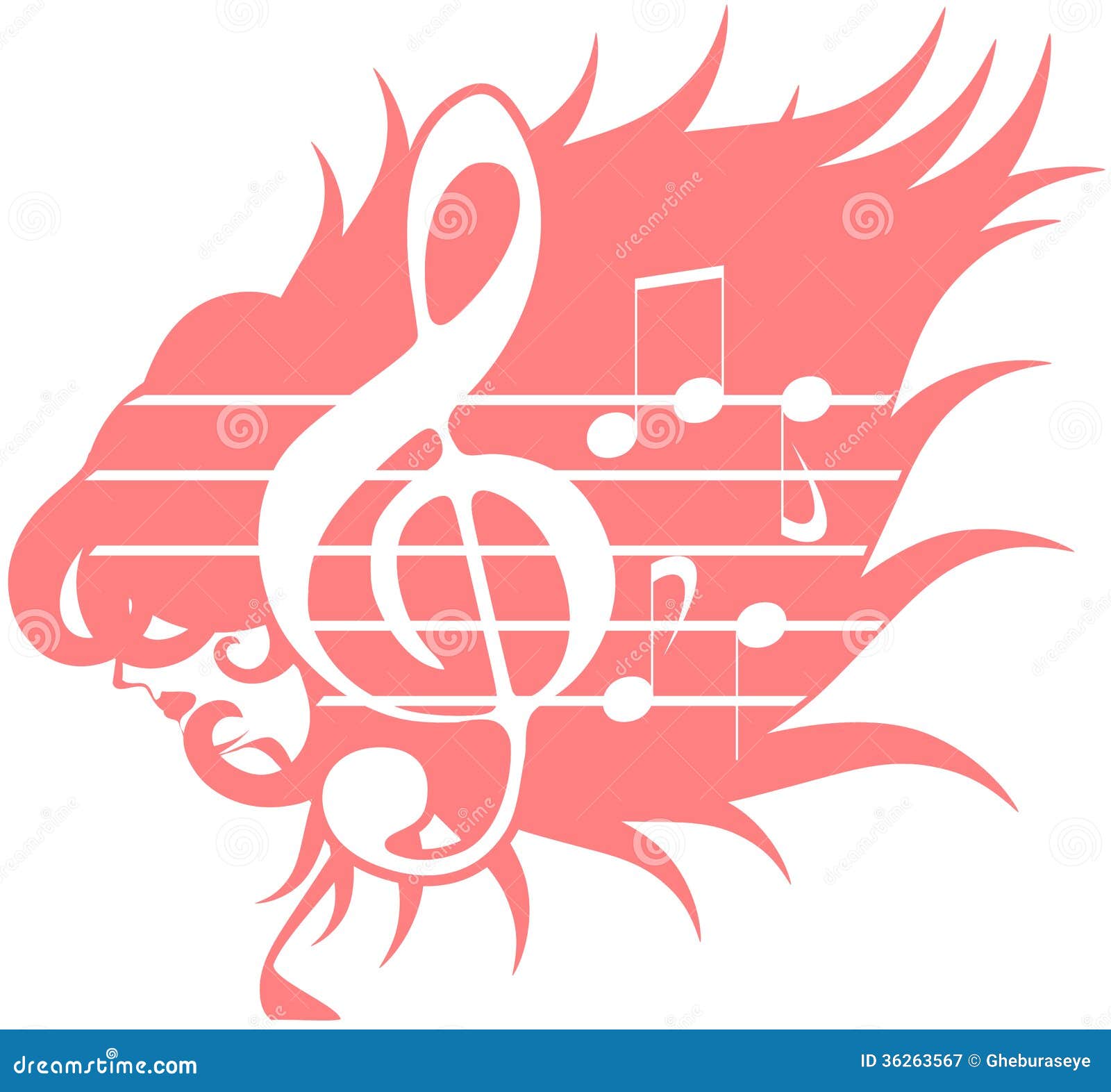 Artistic Woman Portrait with Treble Clef Stock Illustration ...