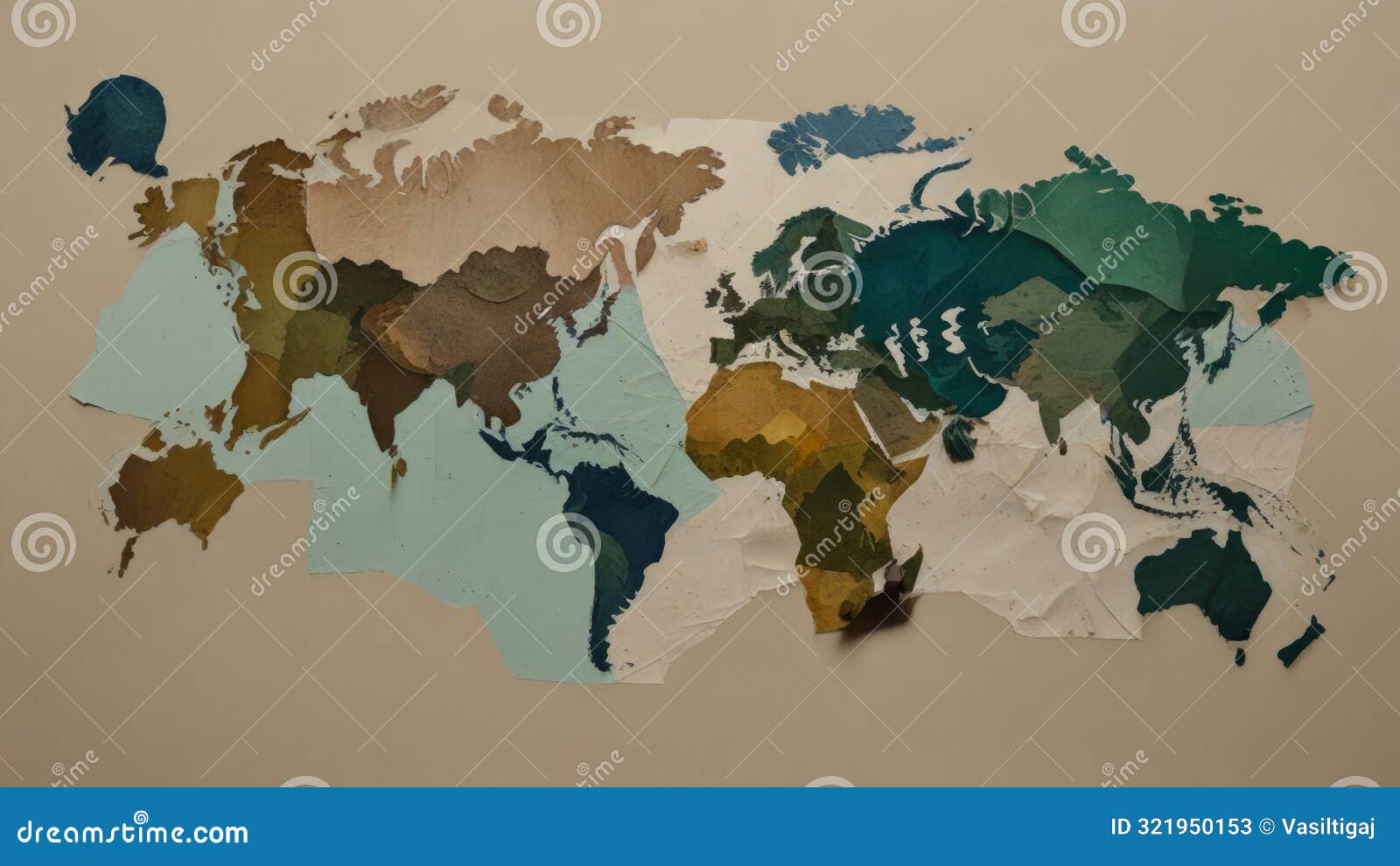Artistic World Map Made from Torn Colored Paper Stock Illustration ...