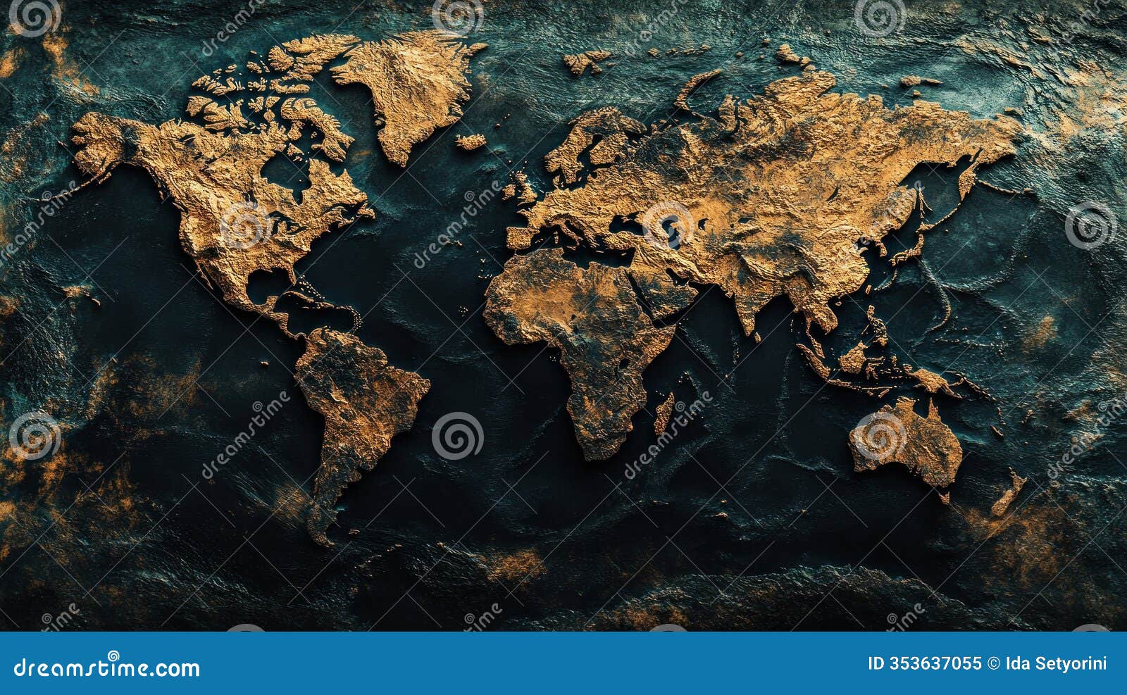 Artistic World Map with Textured Bronze Finish Stock Illustration ...