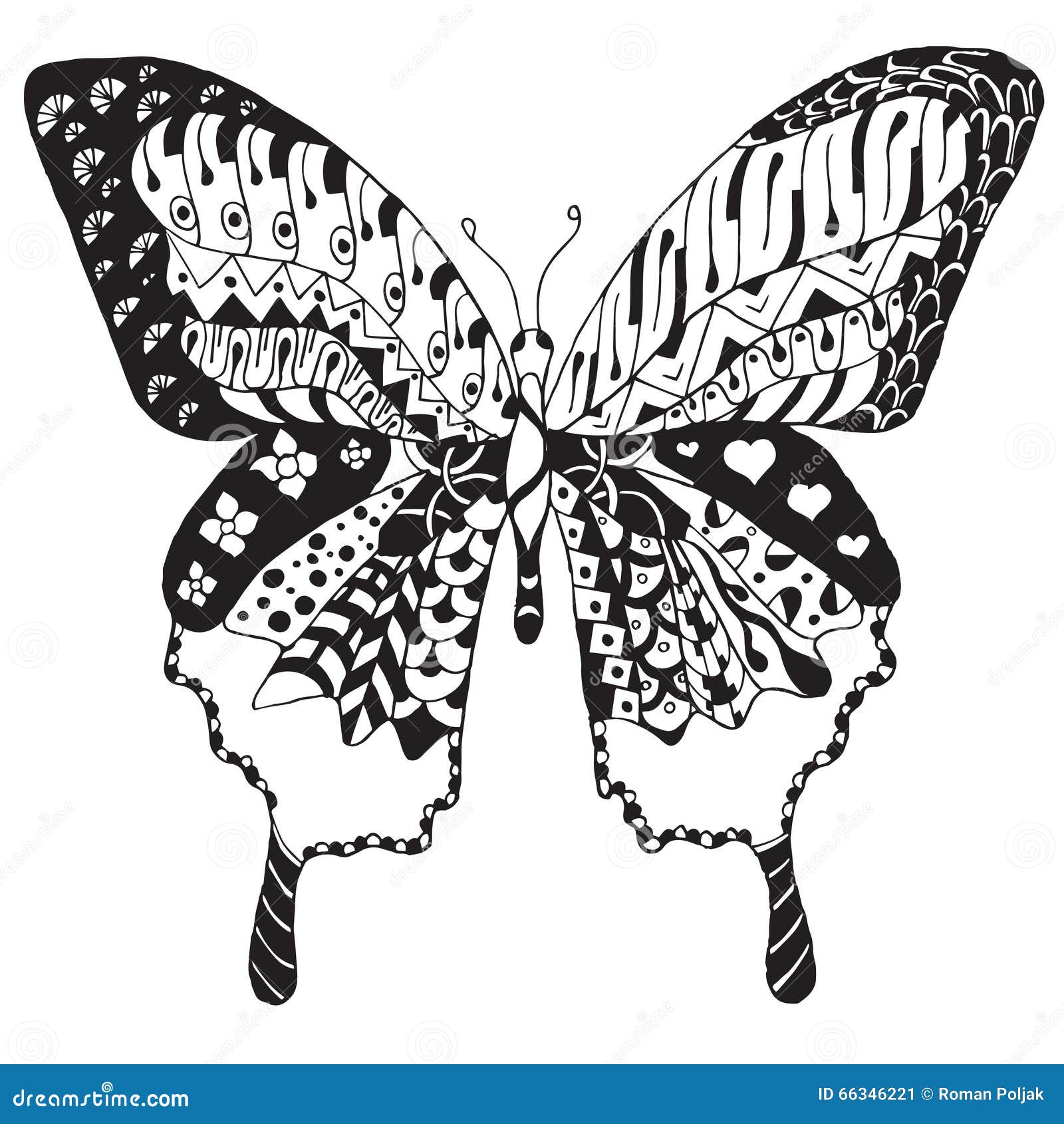 Artistically Hand Drawn Zentangle Stylized Butterfly Vector Il