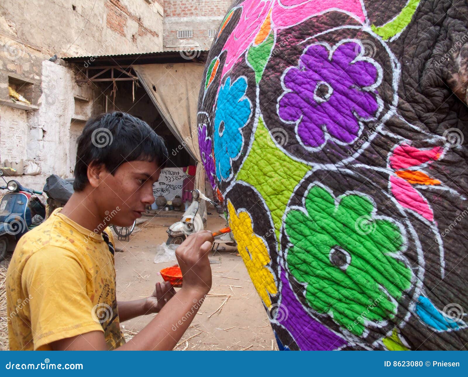 Artists Paint Elephant with Bright Colors Editorial Image - Image of ...