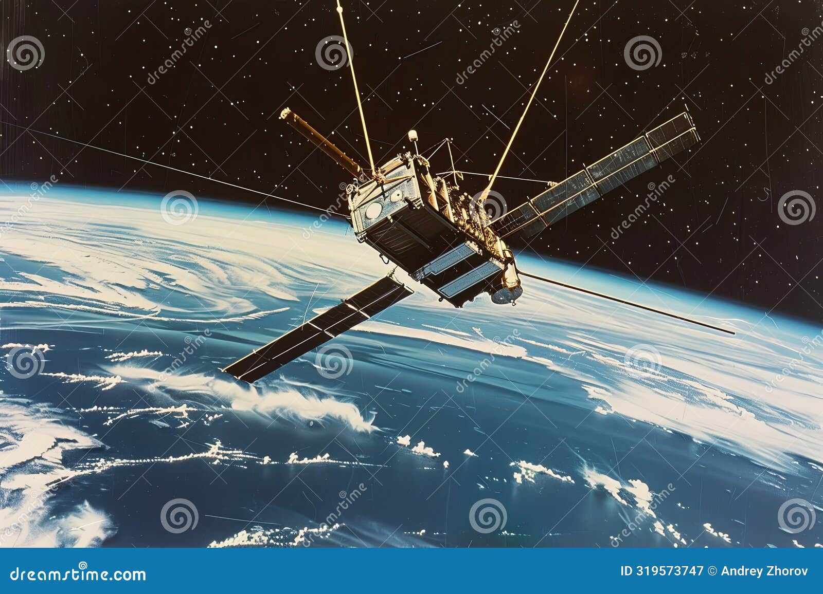 An Artists Rendering of a Satellite in Space with Data Lines Connecting ...