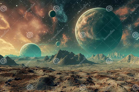 Artists Rendition of Alien Planets with Several Moons Visible in the ...