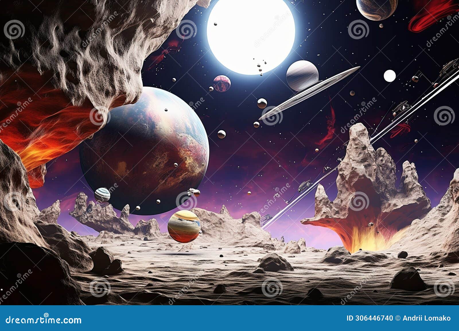 Artists Rendering of a Space Scene with Planets and Stars Stock Photo ...