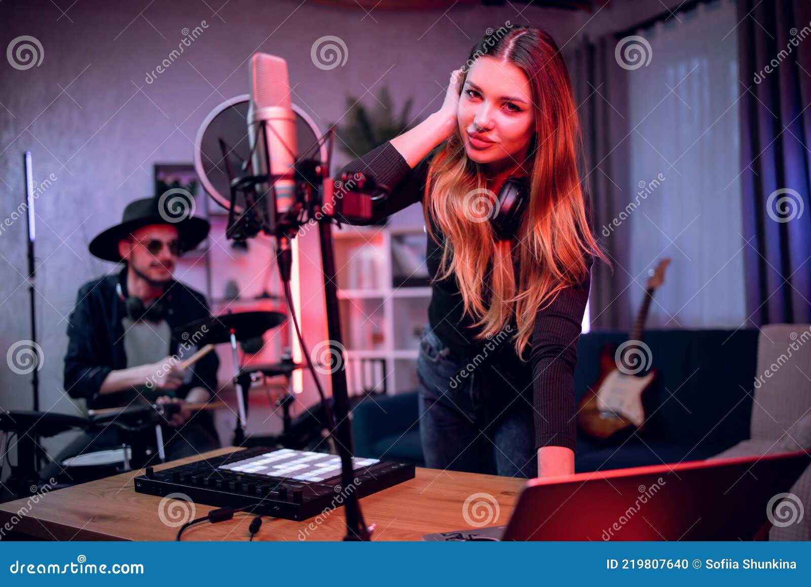 Artists Using Various Instruments for Record Music in Studio Stock ...