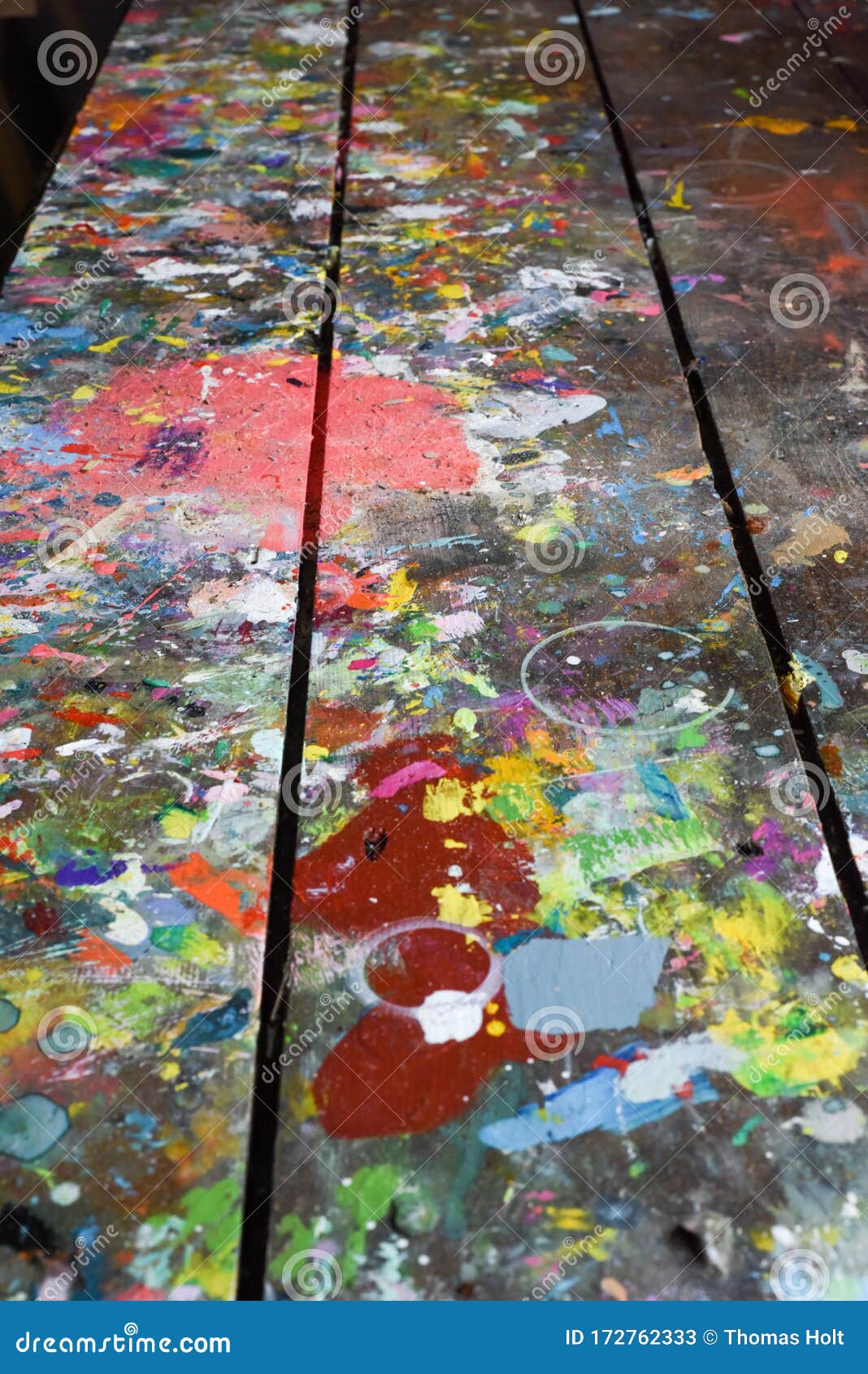 Artists Workshop or Studio Bench Covered with Splattered Paint Built Up ...