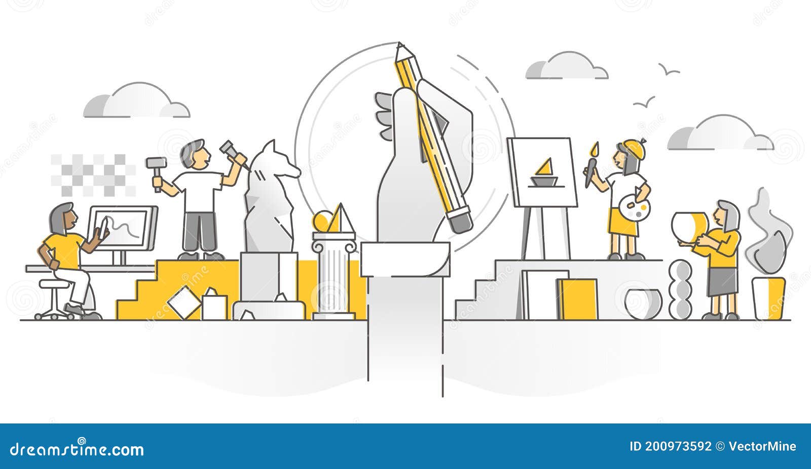 Arts As Creative Expression in Sculpture Painting Monocolor Outline ...