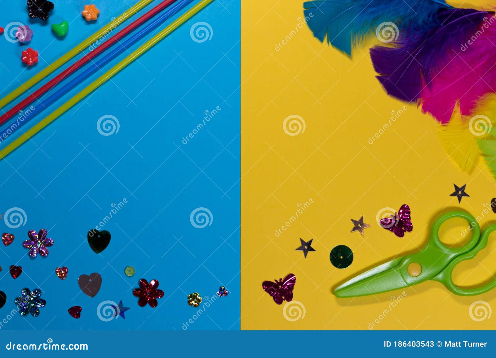 Arts and Craft Flat Lay with Craft Materials on a Coloured Card ...