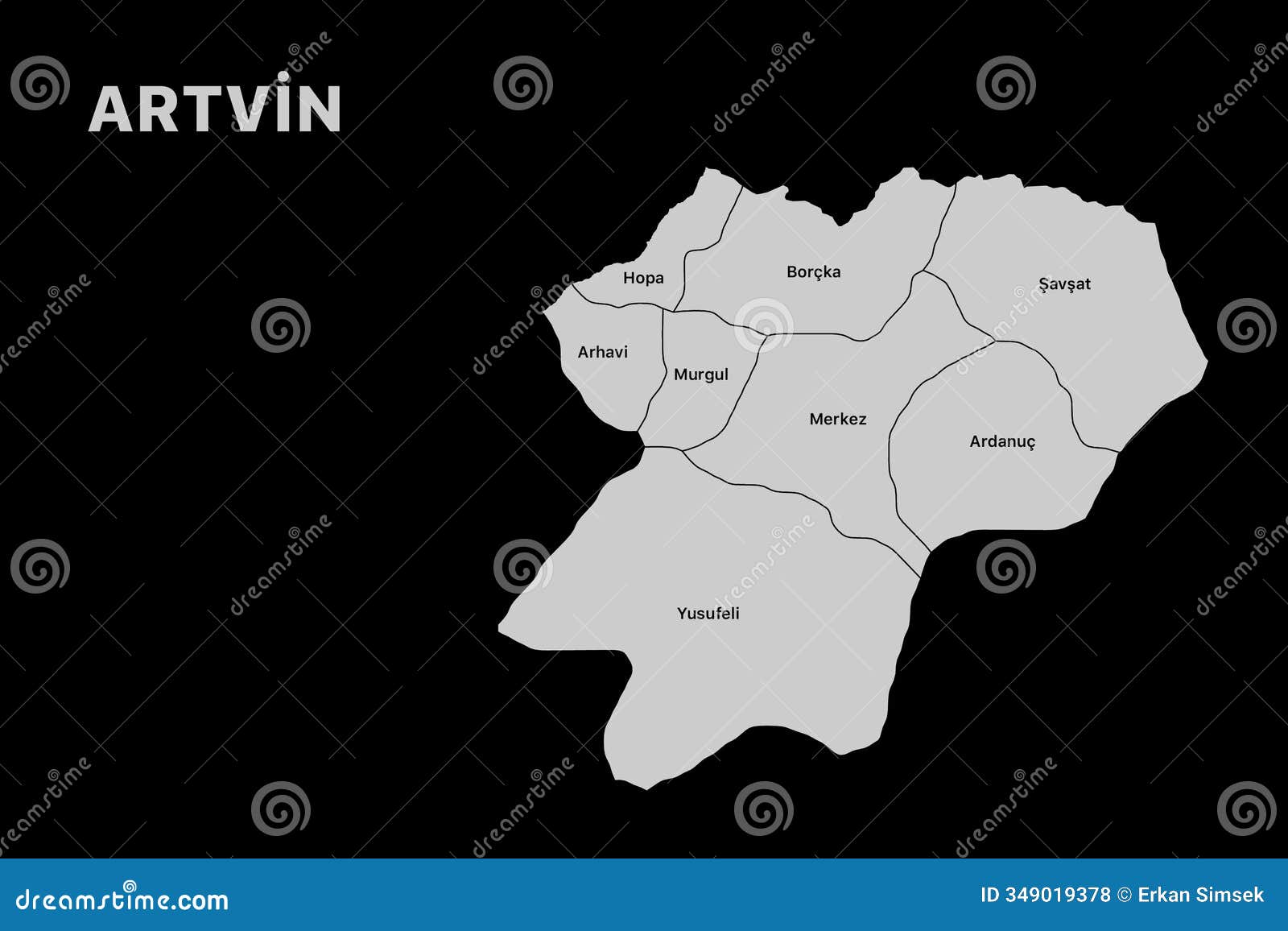 Artvin District Map, Isolated City Map in Turkey Stock Vector ...