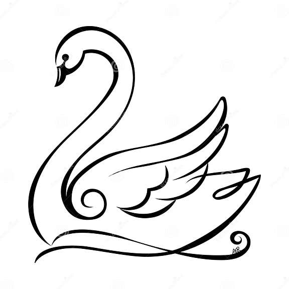 Beautiful Swan Line Art Black and White Stock Illustration ...