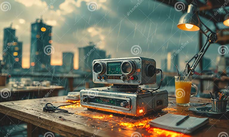 Table with Camera and Drink on it Stock Illustration - Illustration of ...