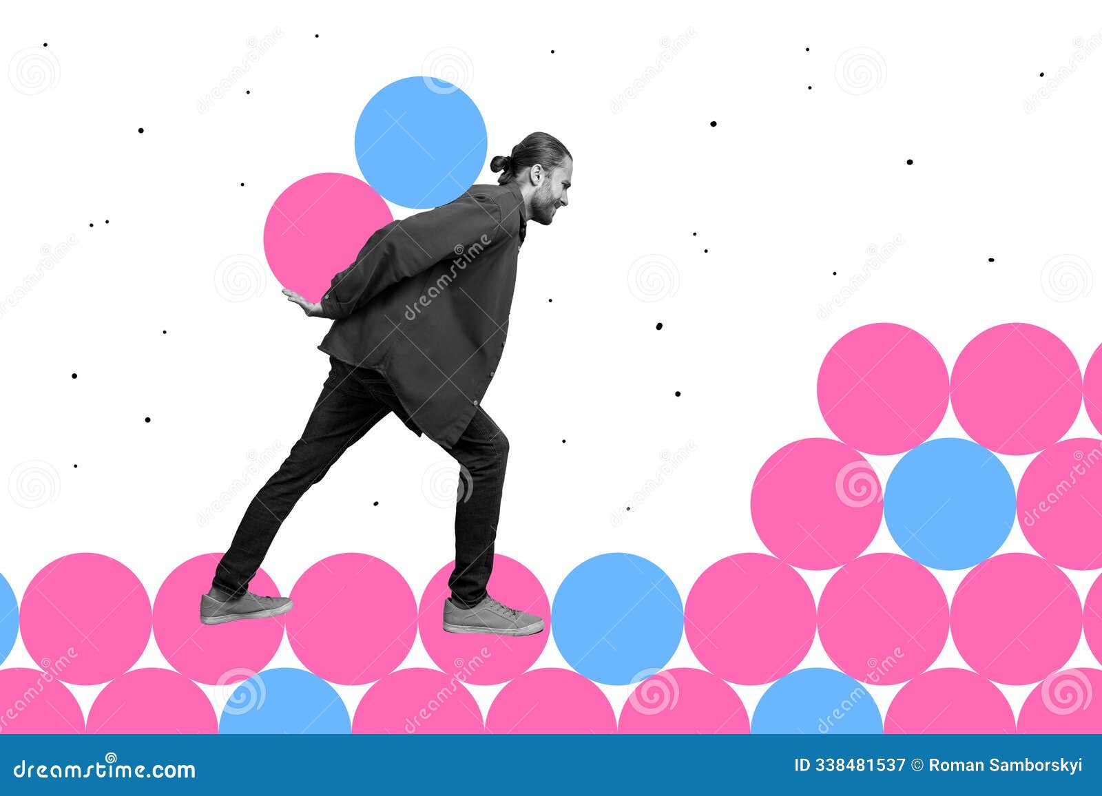 Artwork Banner Collage Image Of Persistent Strong Man Carrying ...