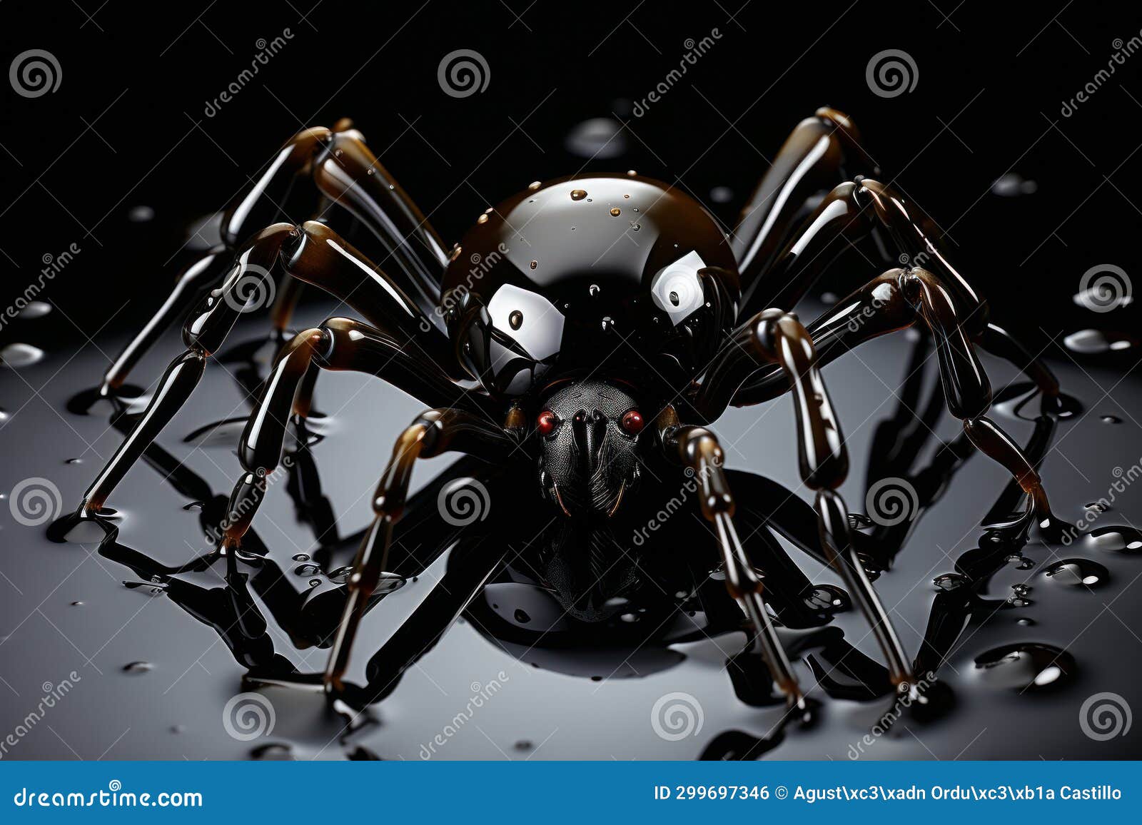 Artwork of a Black Spider, Made of Liquid Metal. Stock Illustration ...