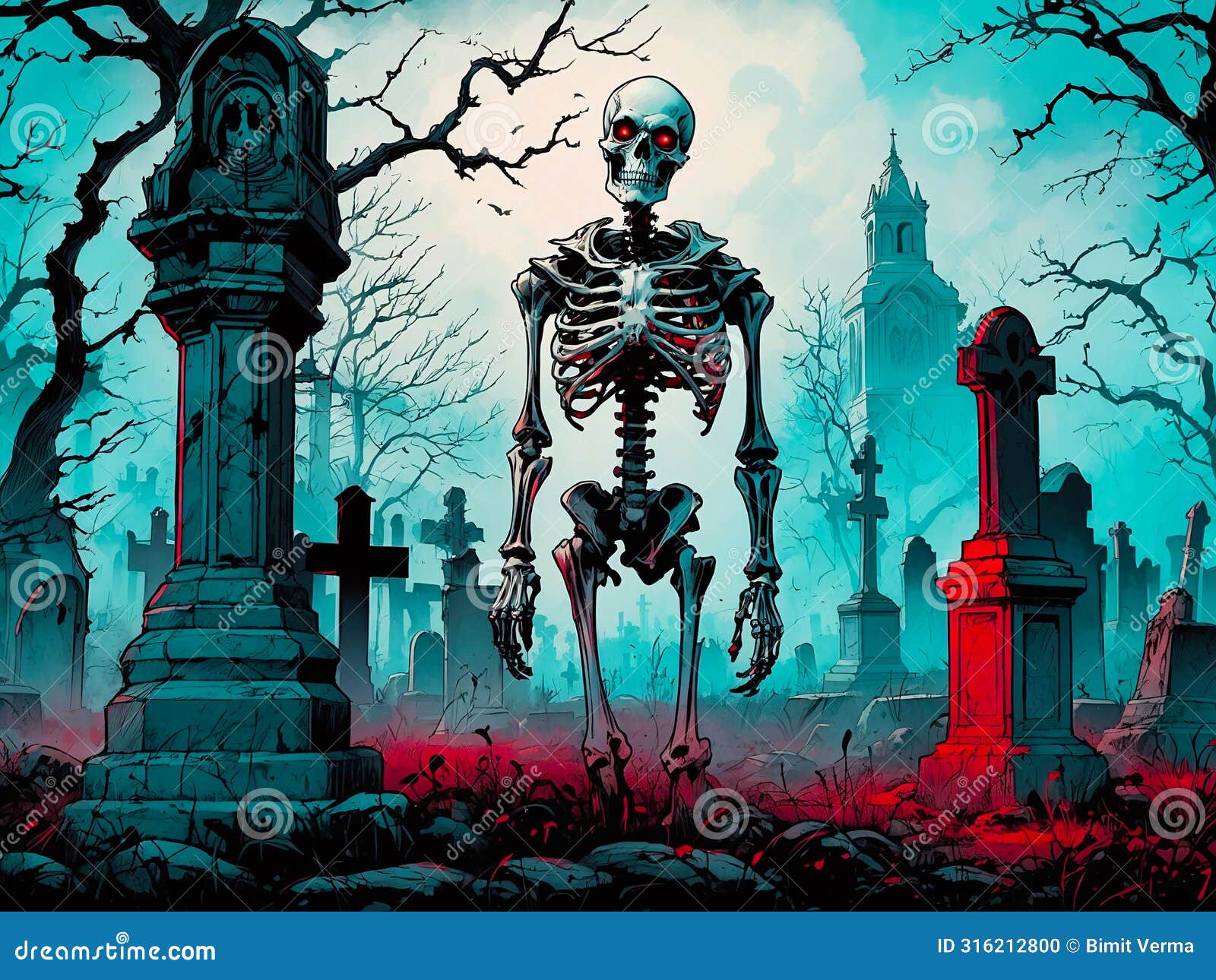 A Lonely Skeleton in the Graveyard, Art, AI Generative Stock ...