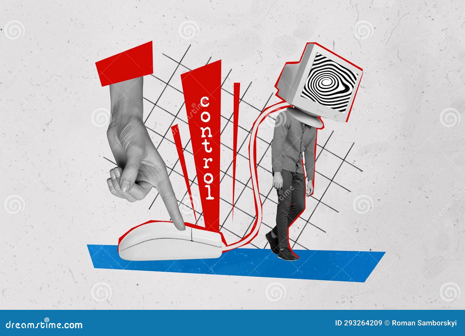 Artwork Collage of Black White Colors Arm Finger Press Wired Mouse ...