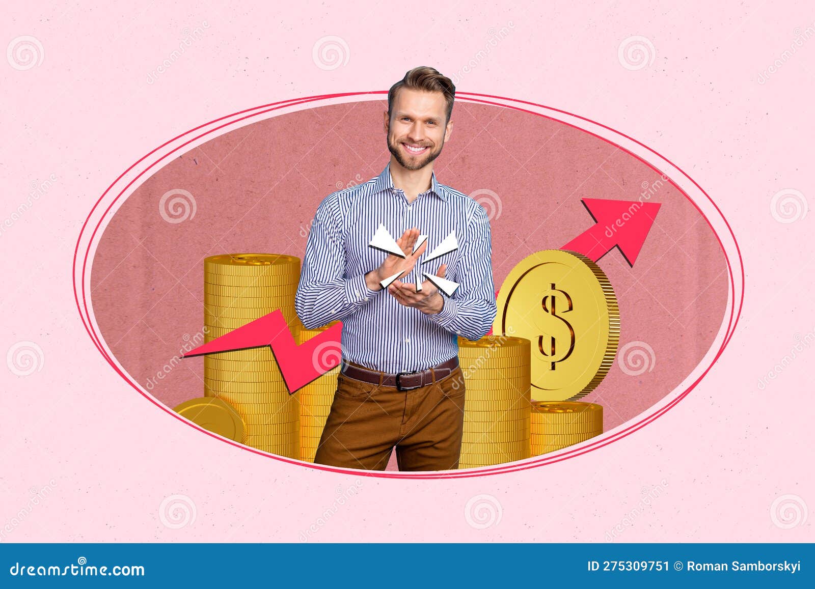 Artwork Collage Image of Positive Guy Hands Applaud Clapping Pile Stack ...