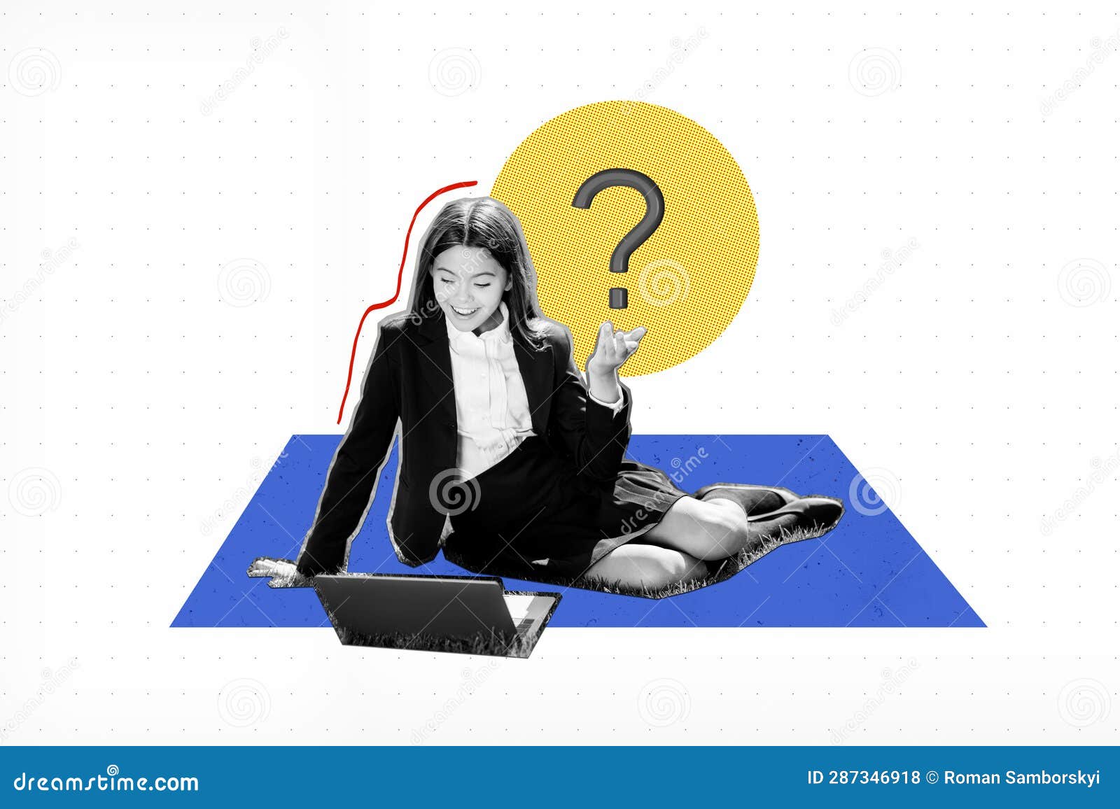 Artwork Collage of Positive Black White Effect Girl Elearning Online Lesson Netbook Question ...