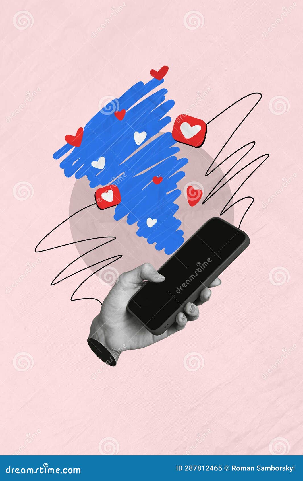 Artwork Collage Sketch of People Chatting Messengers Modern Device ...