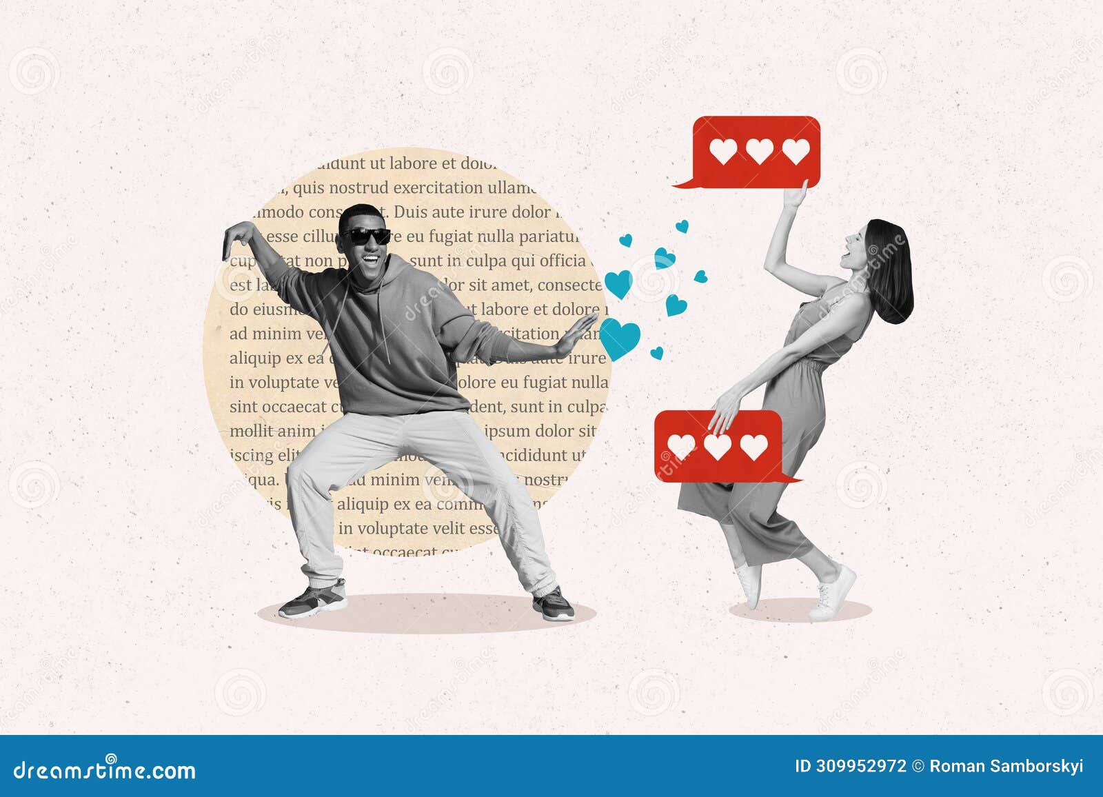 Artwork Collage of Two Black White Effect People Dancing Chilling Dialogue Bubble Like ...