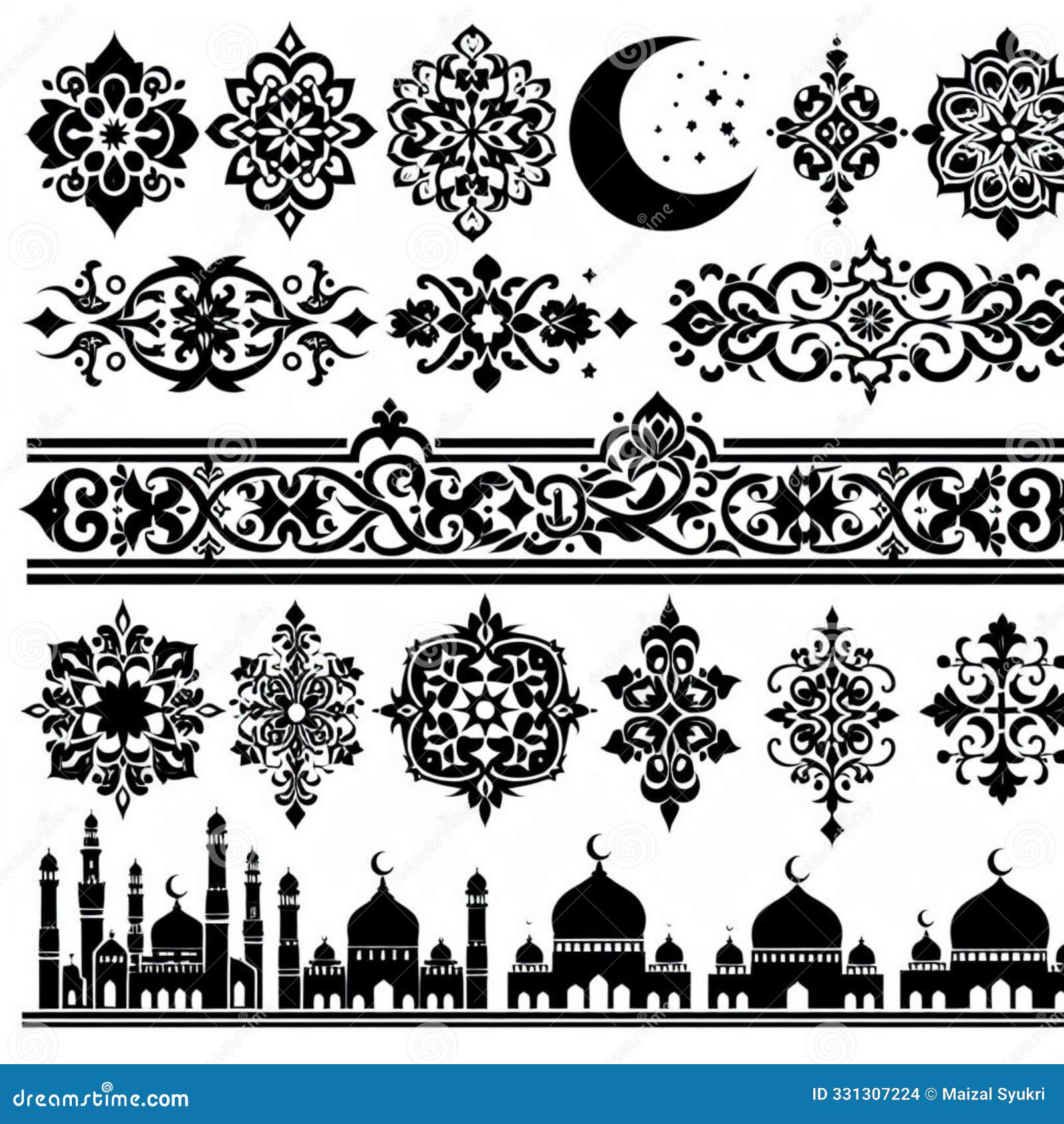 Islamic Art Motifs and Architecture, Intricate Black and White Islamic ...