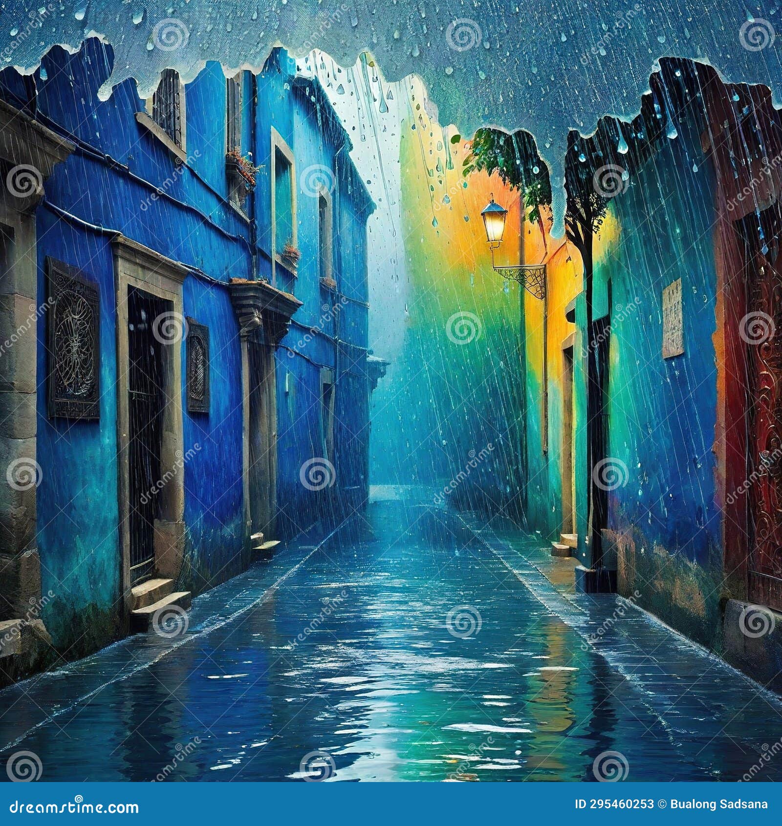 A Artwork Combining Collage and Depicting Rain As a Collage of Torn ...