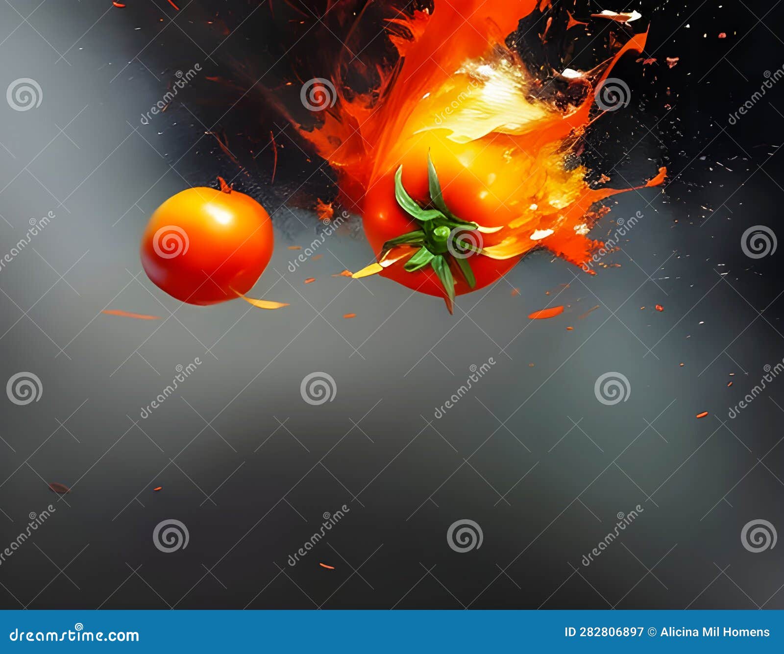 Artwork Created by AI Generator of an Exploding Tomato with Splashes ...
