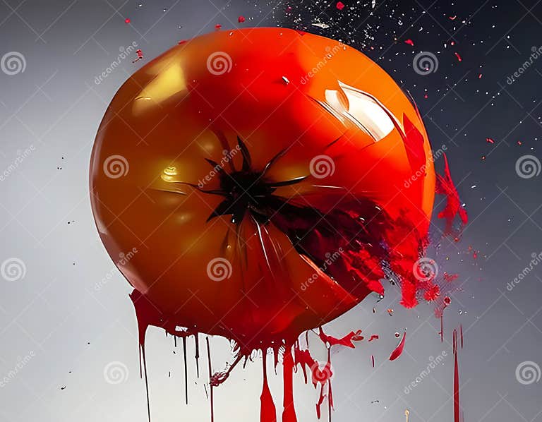 Artwork Created by AI Generator of an Exploding Tomato with Splashes ...