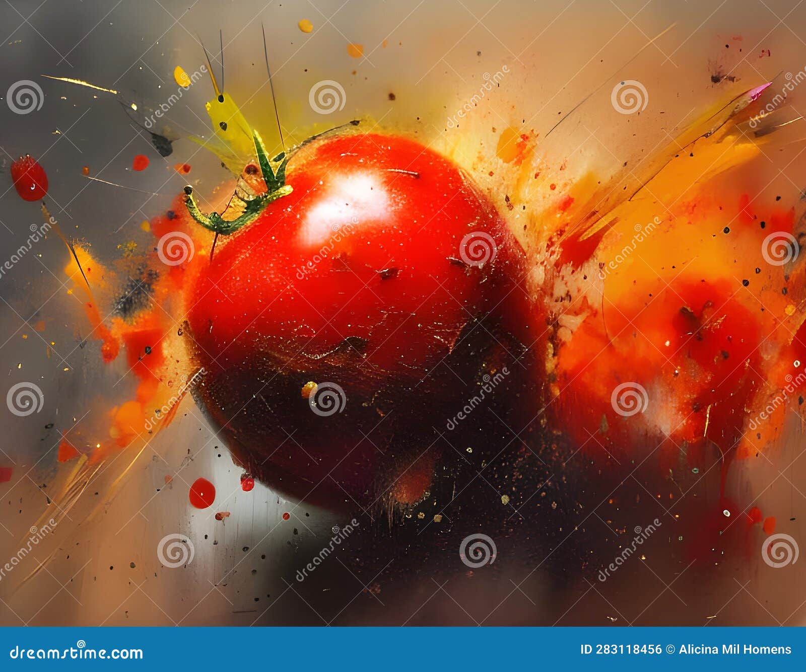 Artwork Created by AI Generator of an Exploding Tomato with Splashes ...