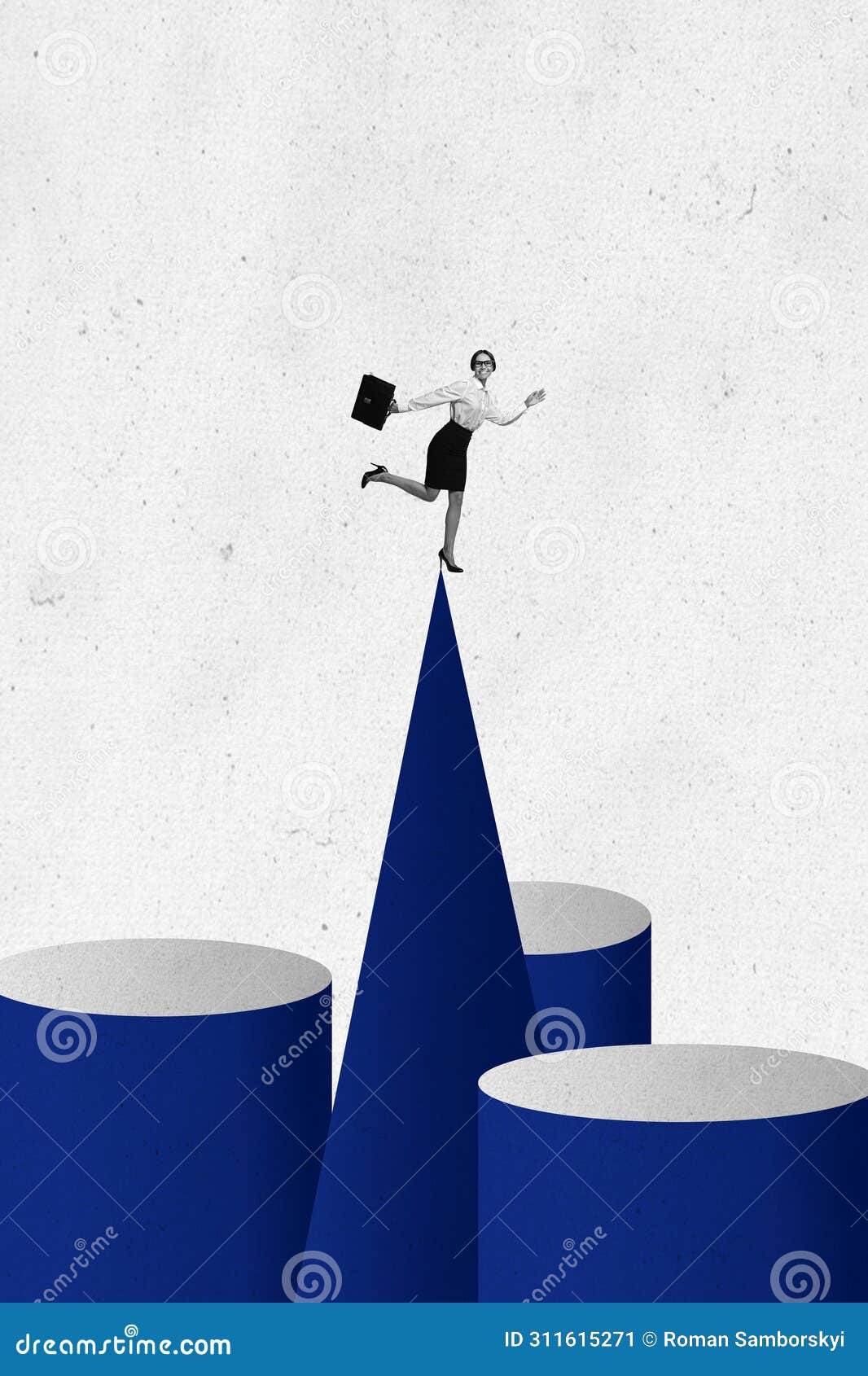 Artwork 3d Creative Collage Image of Determined Worker Lady Run on Top ...