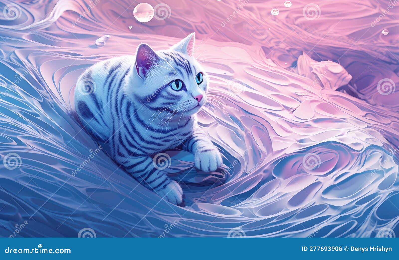 The Artwork Depicted a Cat in Blue Swirly Background. Creating Using ...