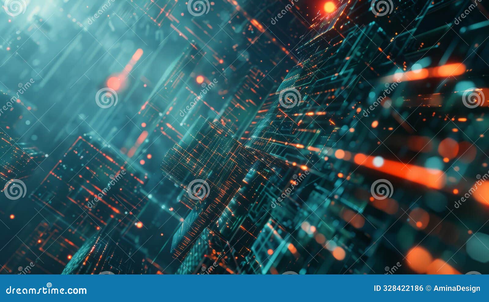 The Artwork Depicts a Futuristic Digital Matrix with Binary Data Flow ...