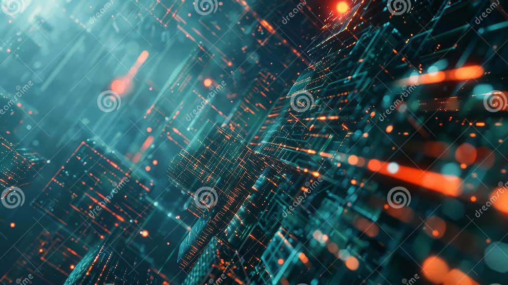 The Artwork Depicts a Futuristic Digital Matrix with Binary Data Flow ...