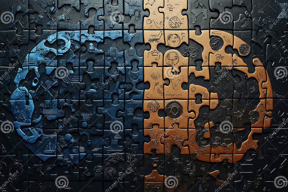 This Artwork Depicts a Puzzle Split between Technological Symbols and ...