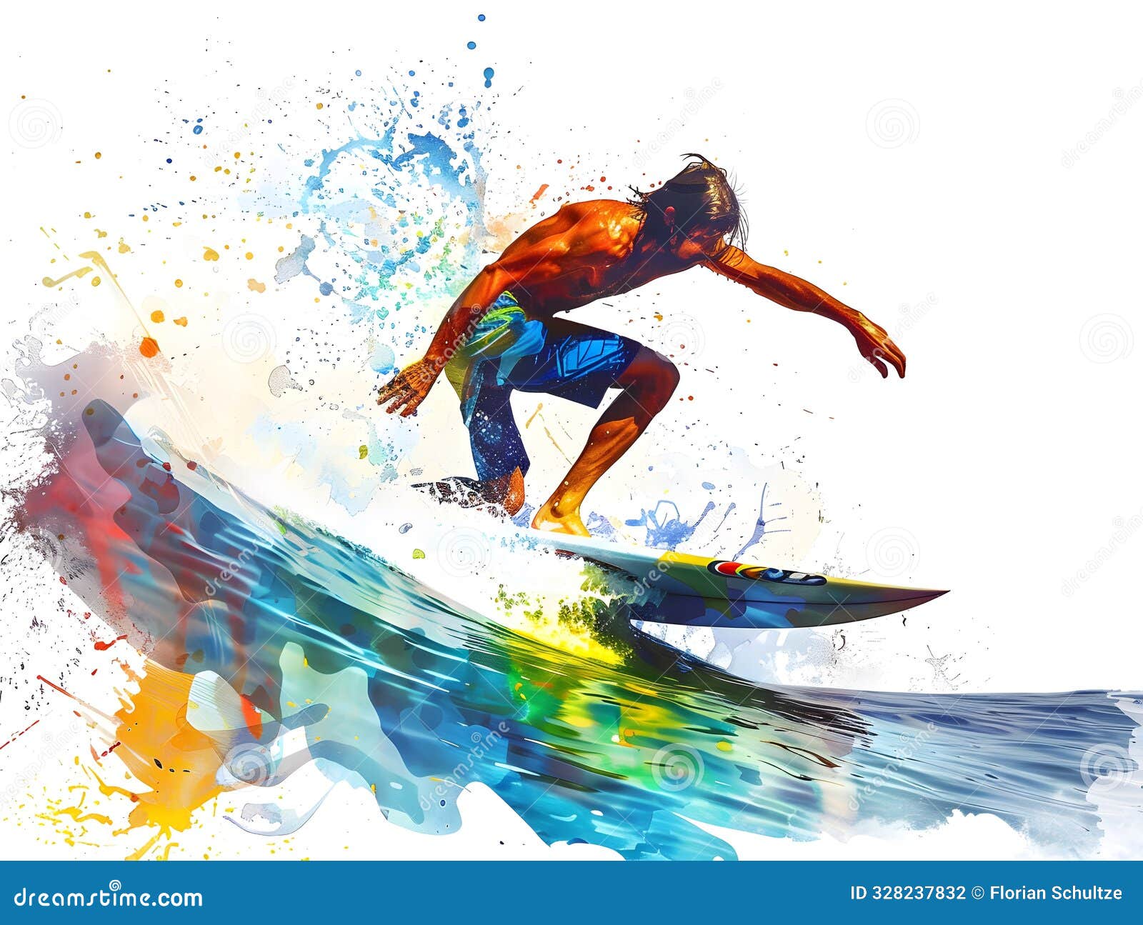 Artwork Depicts a Surfer in Action, Surrounded by Bold, Colorful ...