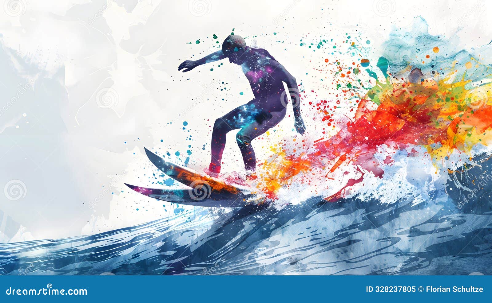 Artwork Depicts a Surfer in Action, Surrounded by Bold, Colorful ...