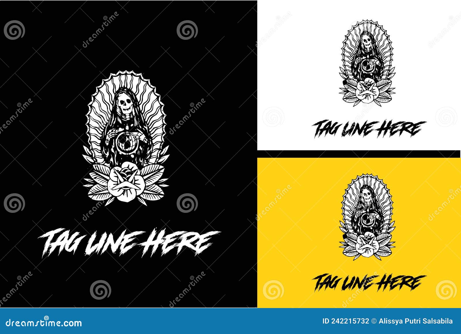 Artwork Design of Devil Skull and Flower Vector Design Black and White ...