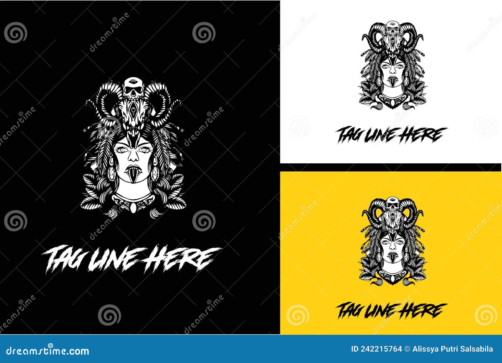 Artwork Design of Head Devil Women Vector Design Black and White Stock ...